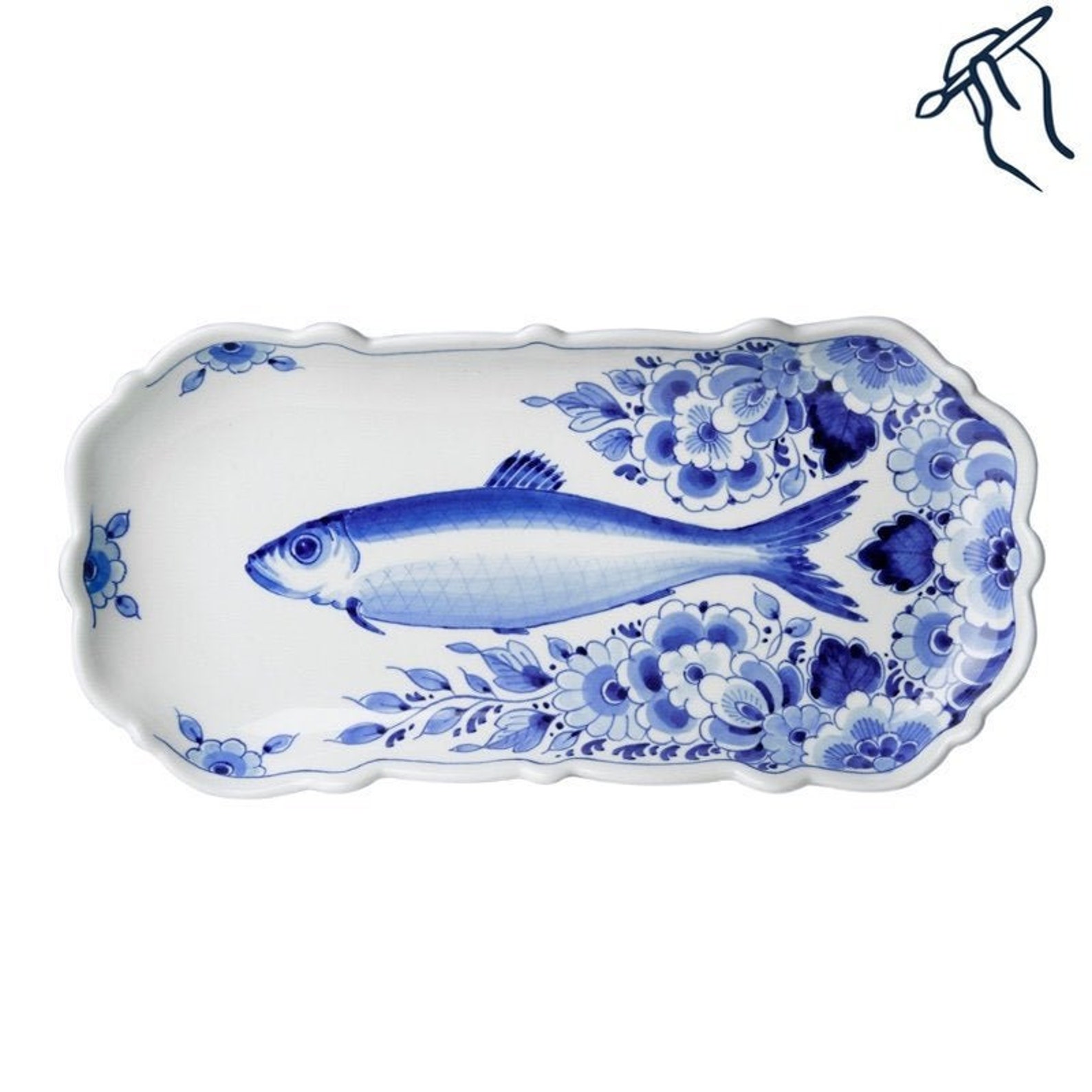 Serving plate with a fish hand-painted Delft blue porcelain | Etsy