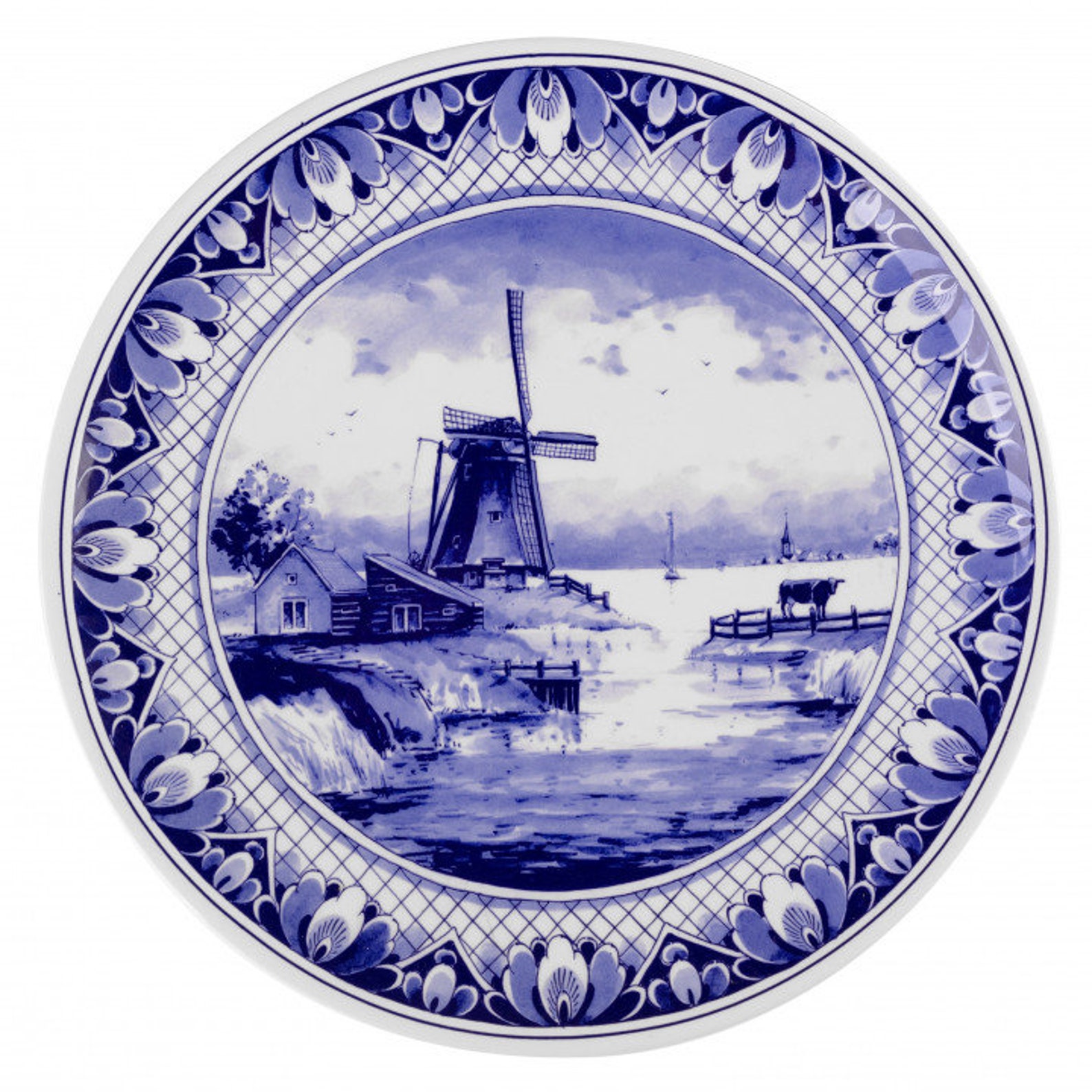 Delft blue plate with windmill porcelain wall decoration | Etsy