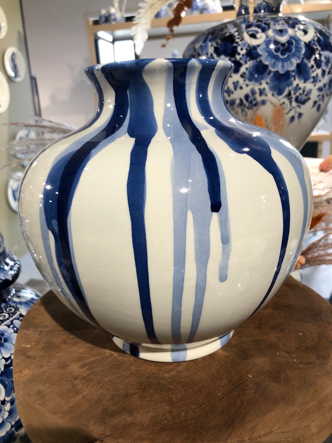 Modern Delft Blue Vase With Drip Effect Hand-painted - Etsy