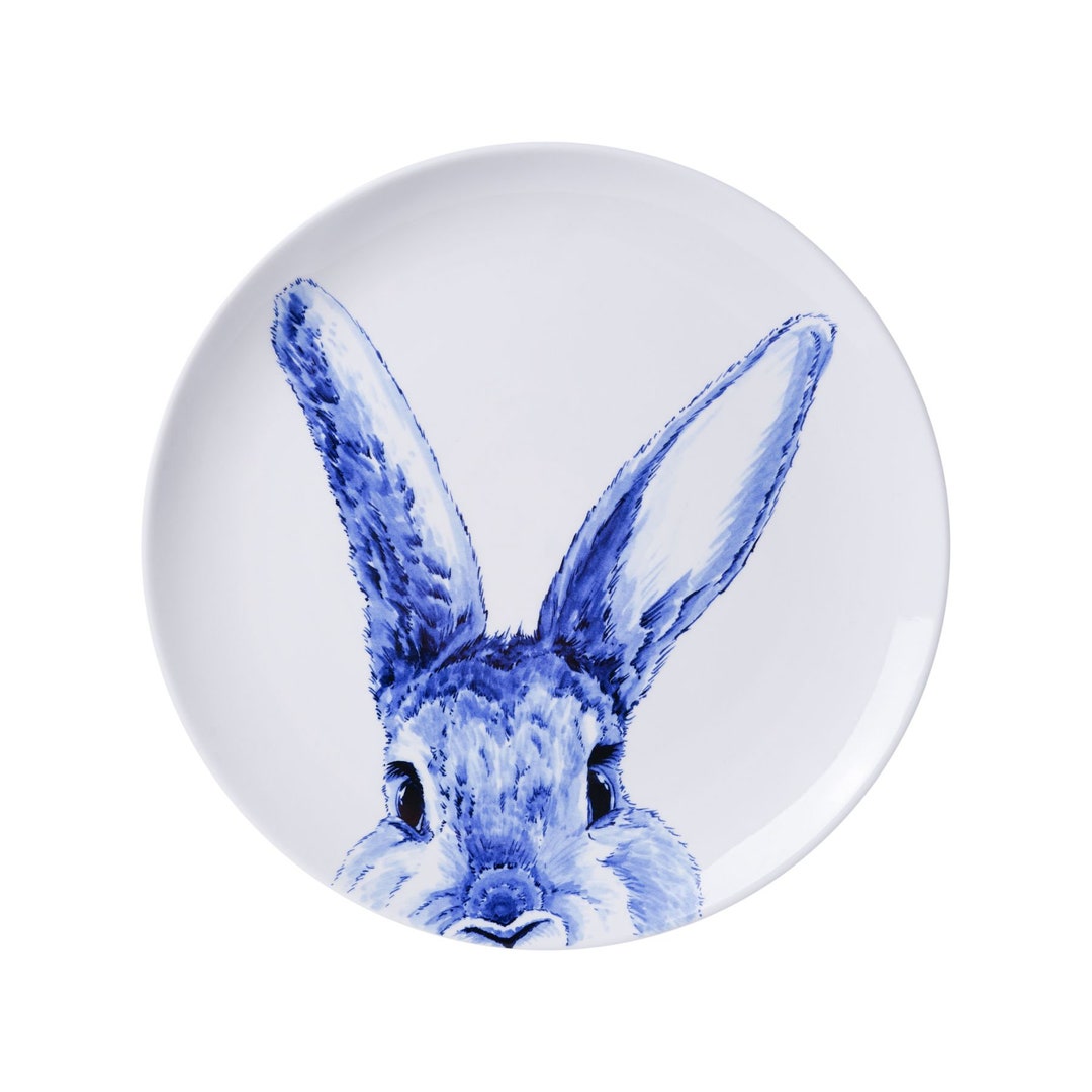 Porcelain Wall Art With Hare or Bunny or Rabbit Portrait, Delft Blue ...