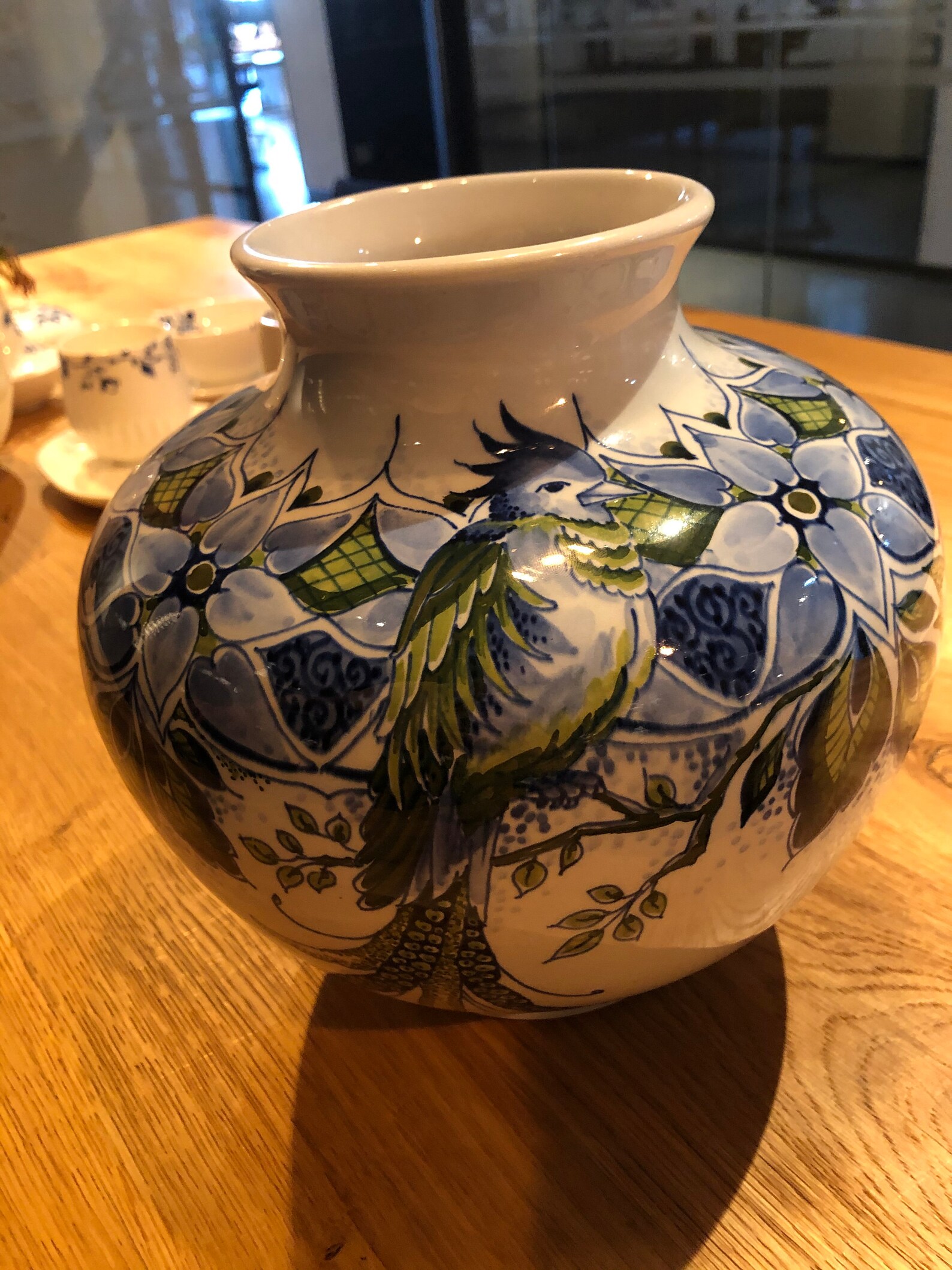 Delft Blue Ball Vase With Tropical Birds Fully Handmade - Etsy