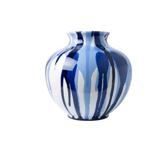 Modern Delft Blue Hand-painted Porcelain Ball Vase With - Etsy