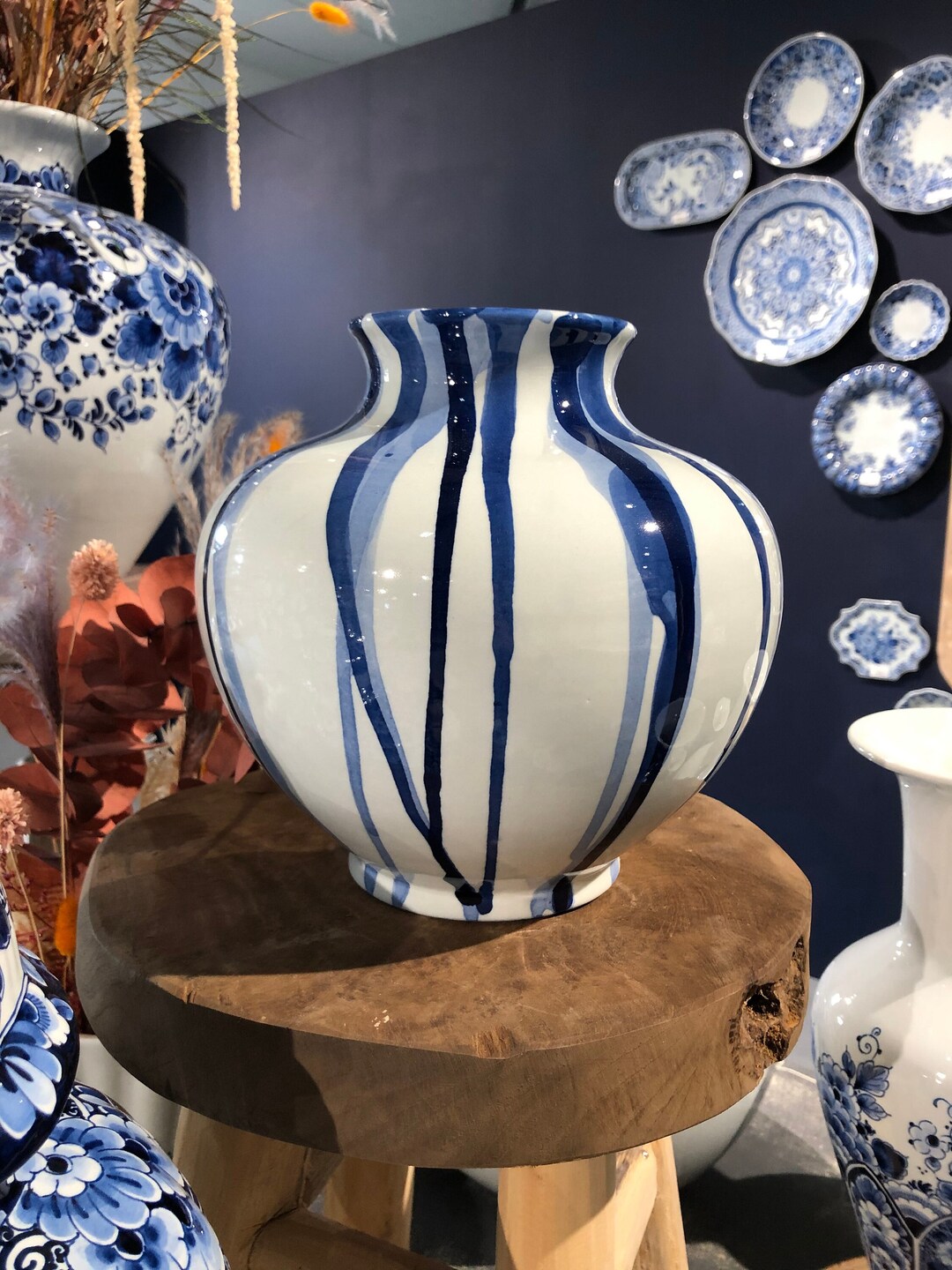 Modern Delft Blue Vase With Drip Effect Hand-painted - Etsy