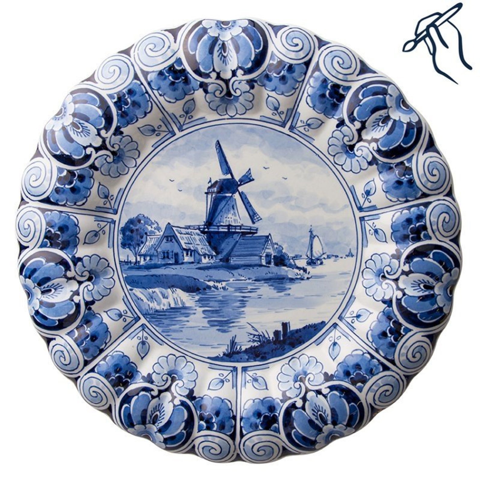 Wall Plate Delft Blue Porcelain With Dutch Landscape and Scalloped Edge ...