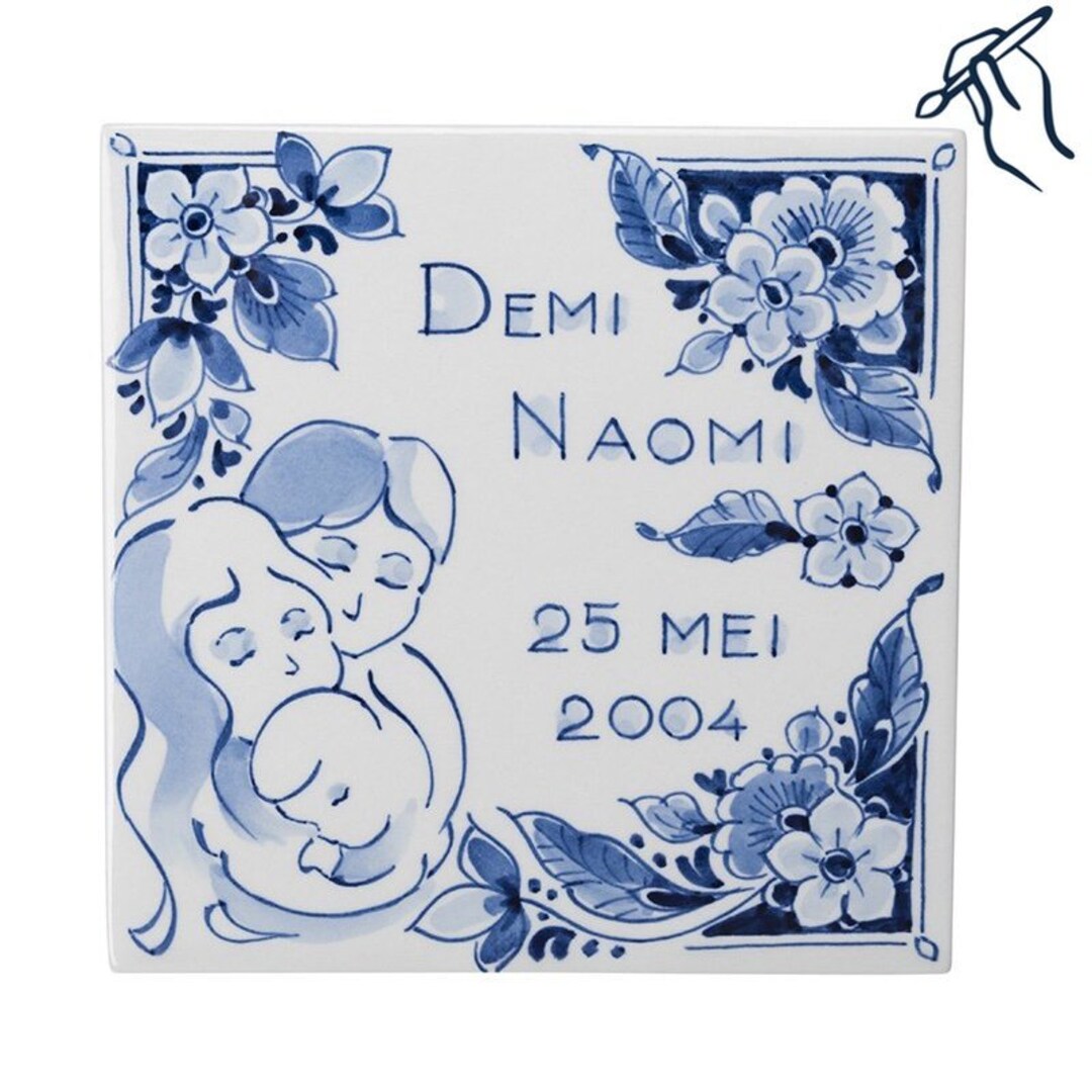 Handpainted Personalized Birth Tile Delft Blue - Etsy