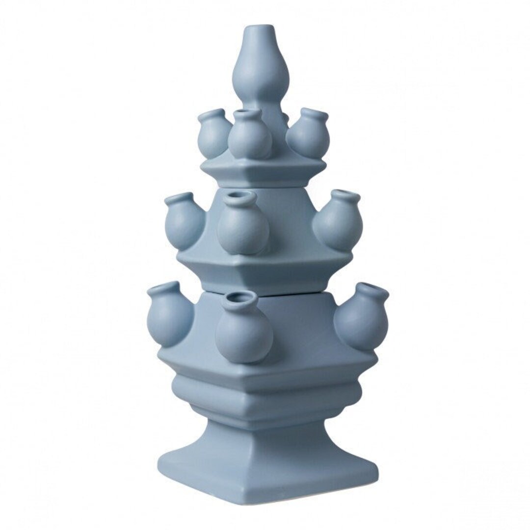 Delft Matte Baby Blue Tulip Vase Three-piece Pyramid Style, Tulipiere ...