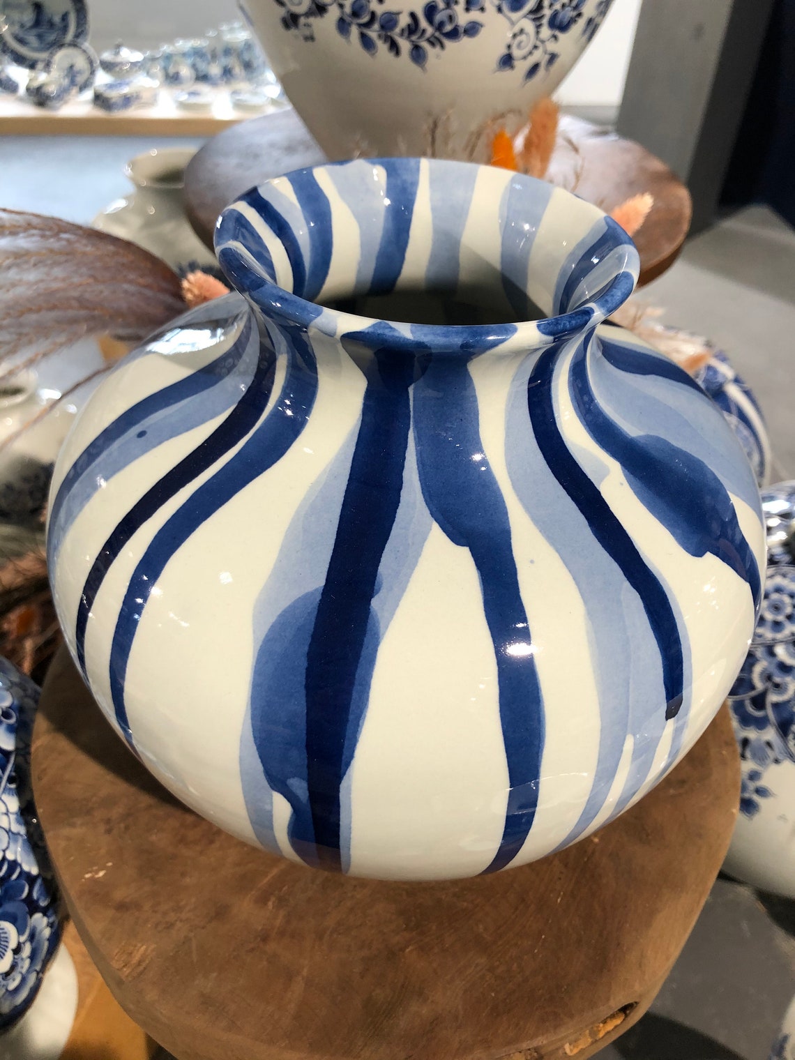 Modern Delft Blue Vase With Drip Effect Hand-painted - Etsy