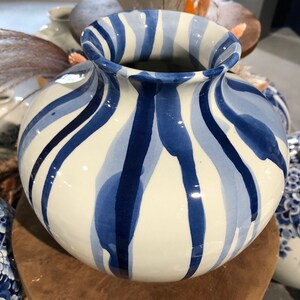 Modern Delft Blue Vase With Drip Effect, Hand-painted Porcelain Ball ...