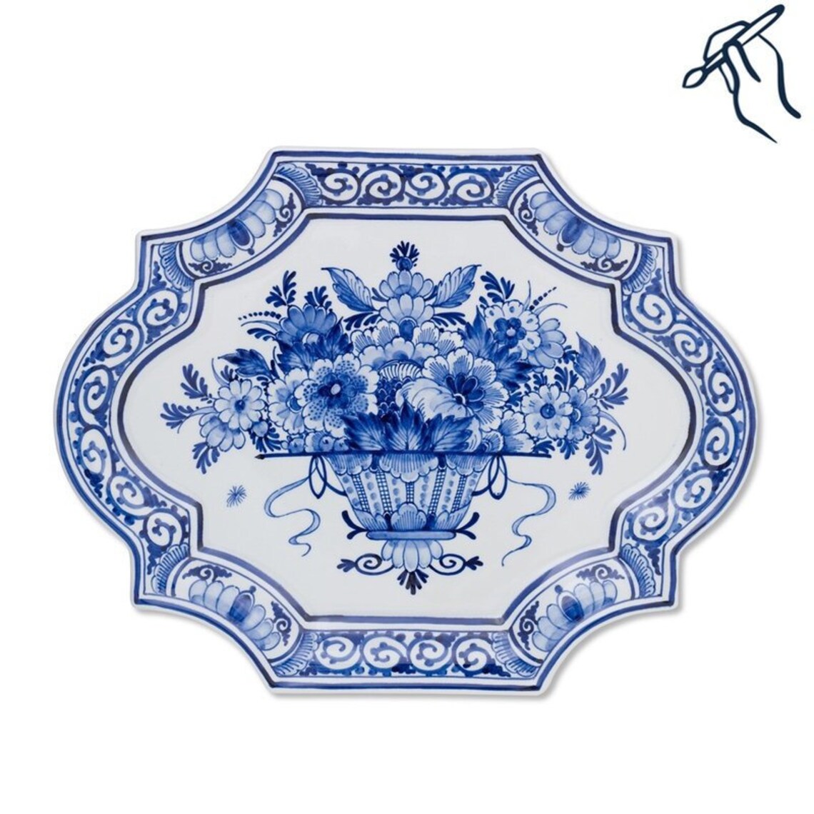 Wall plate Delft blue porcelain with hand-painted lush flower | Etsy