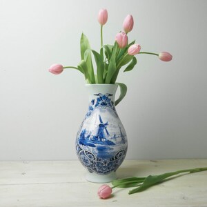 Vase With Windmill, Delft Blue Hand-painted Porcelain With Signature - Etsy