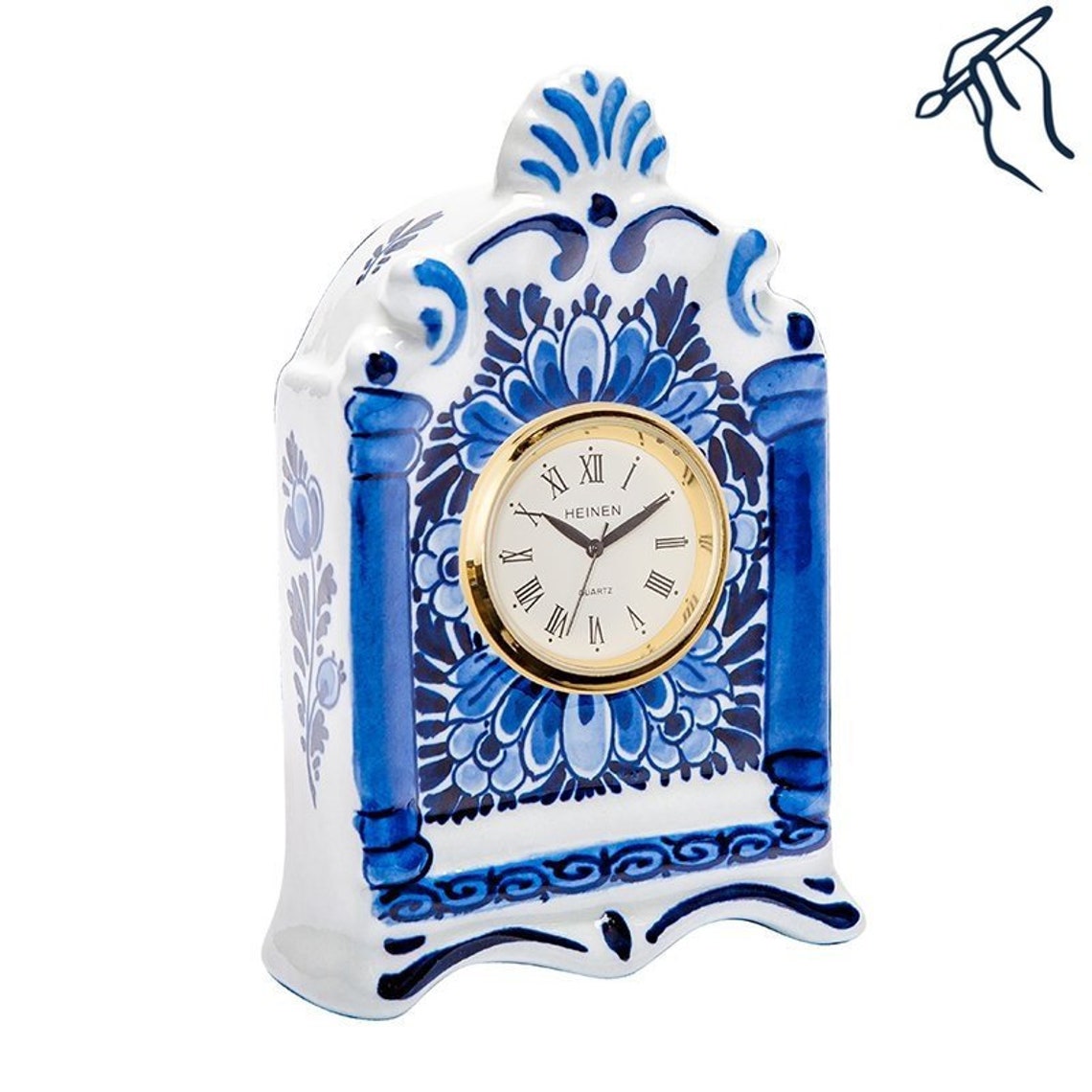 Delft Blue Cabinet Clock Mantelpiece With Floral Motif | Etsy