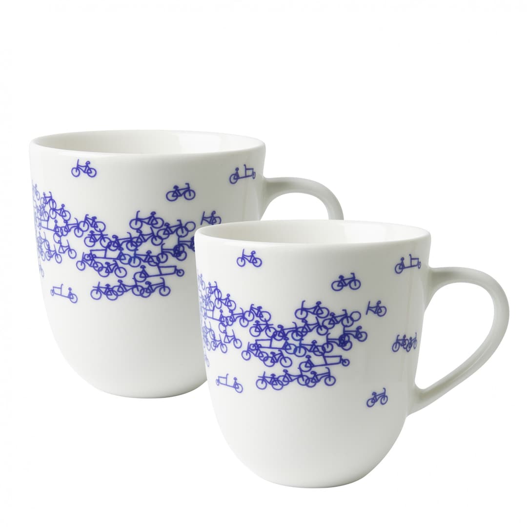 Set of 2 Porcelain Mugs With Delft Blue Bicycle Decoration - Etsy