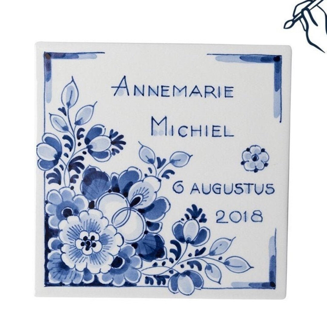 Handpainted Personalized Wedding Tile Delft Blue - Etsy