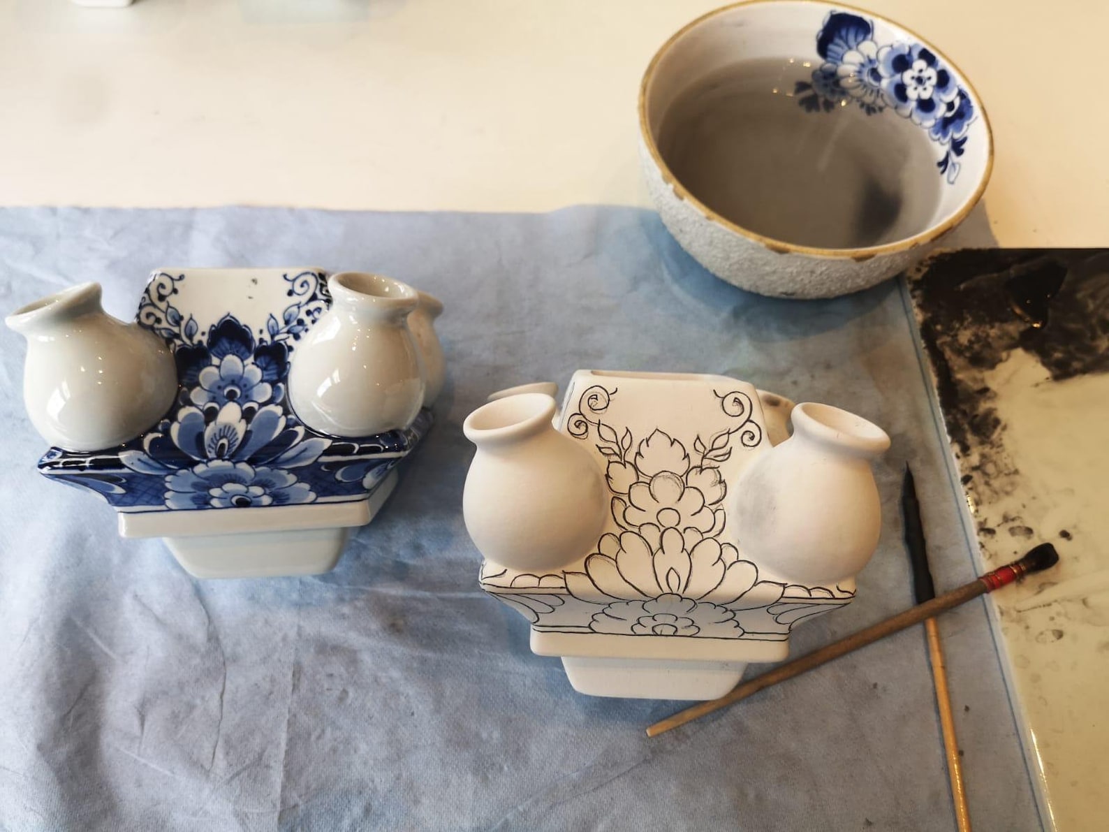 Tulip Vase Three-piece Pyramid Style, Delft Blue, Hand-painted ...