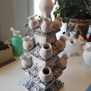 Tulip Vase Three-piece Pyramid Style, Delft Blue, Hand-painted ...