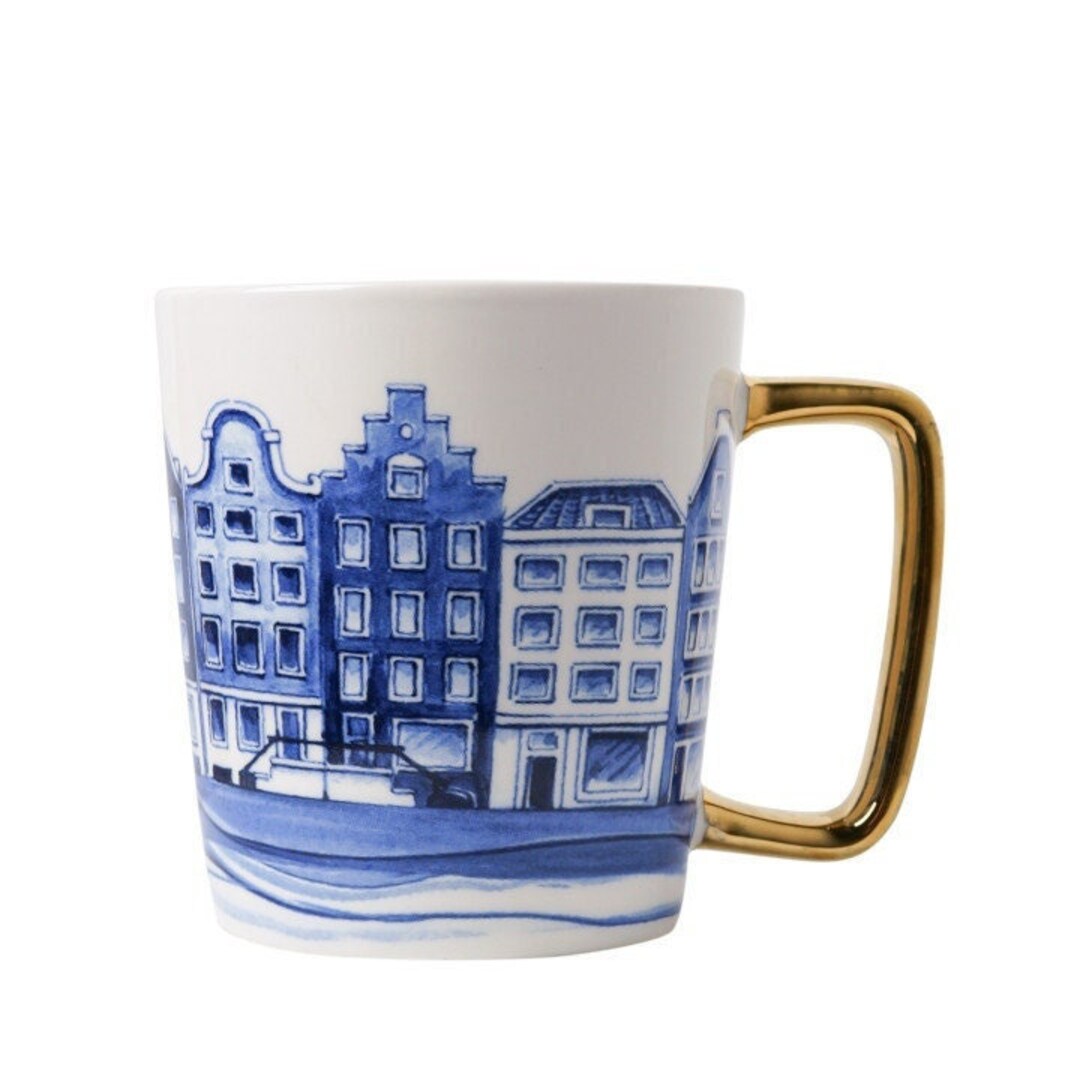 4pcs. Porcelain Mugs With Delft Blue Canal Houses and Gold Handle - Etsy