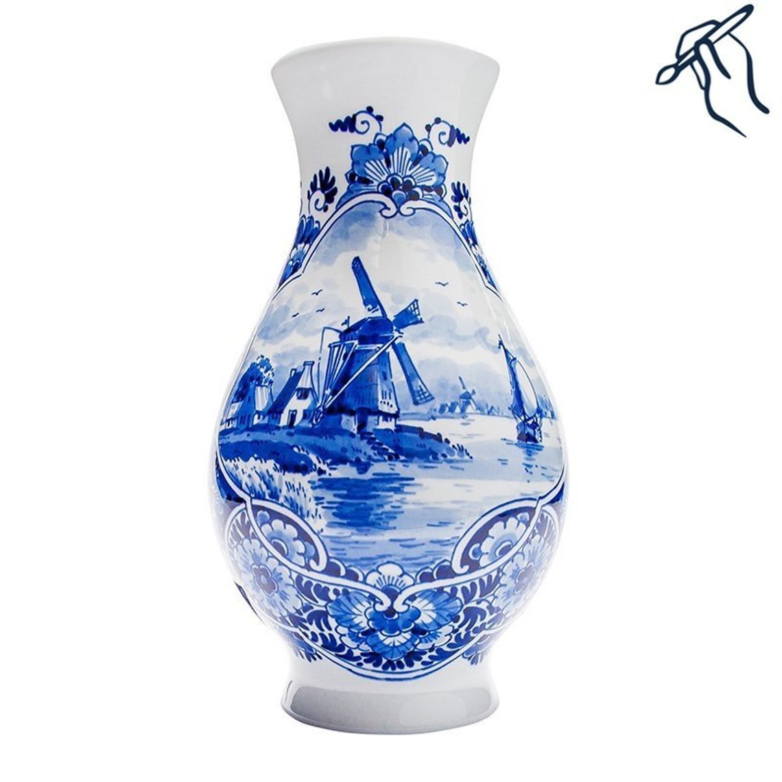 Vase with windmill Delft blue hand-painted porcelain with | Etsy
