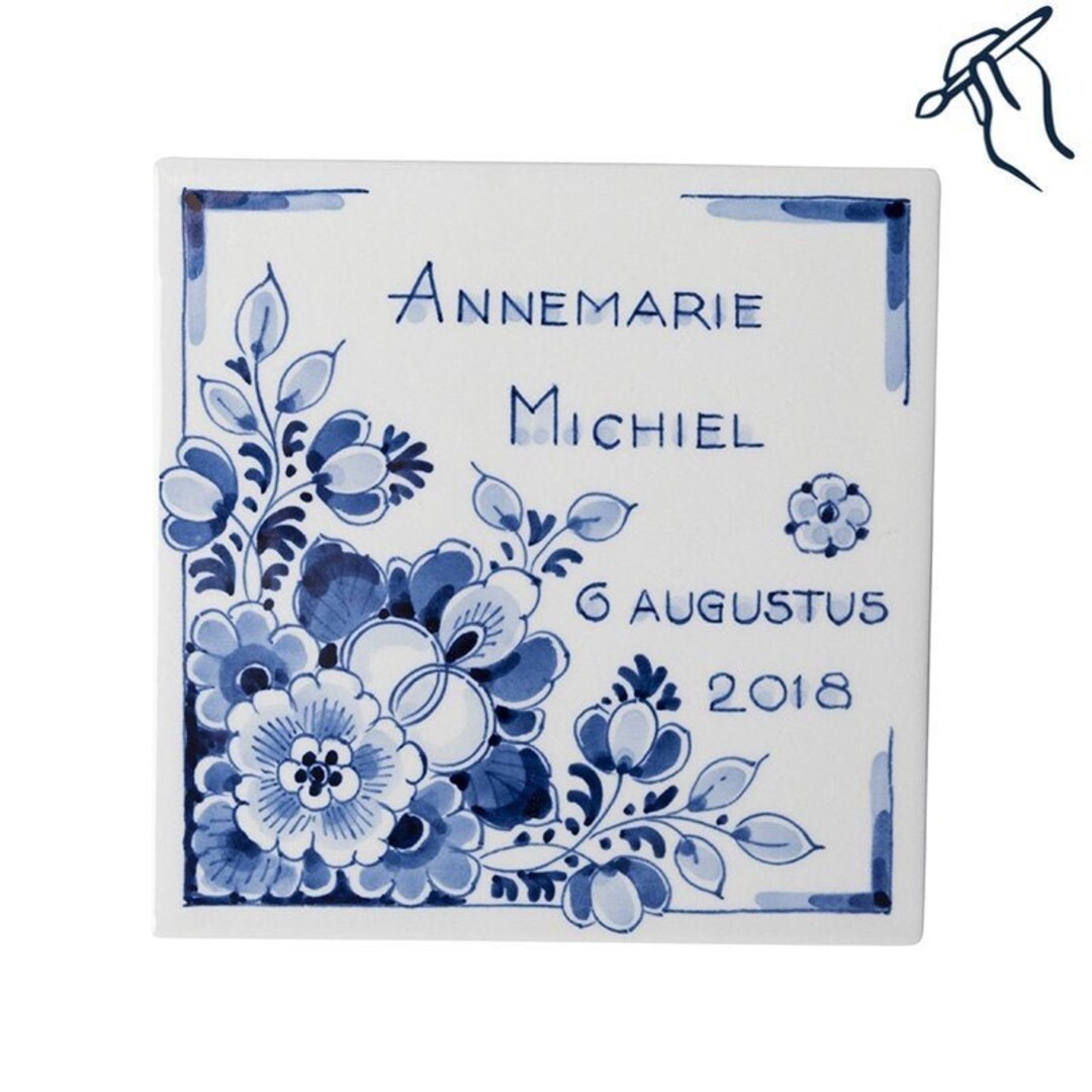 Delft Blue Tile Personalised Wedding Date and Names Fully - Etsy