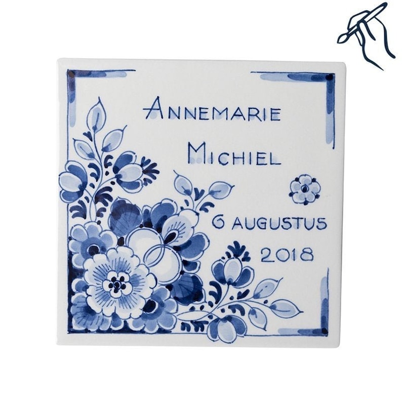 Delft Blue Tile Personalised Wedding Date and Names Fully - Etsy