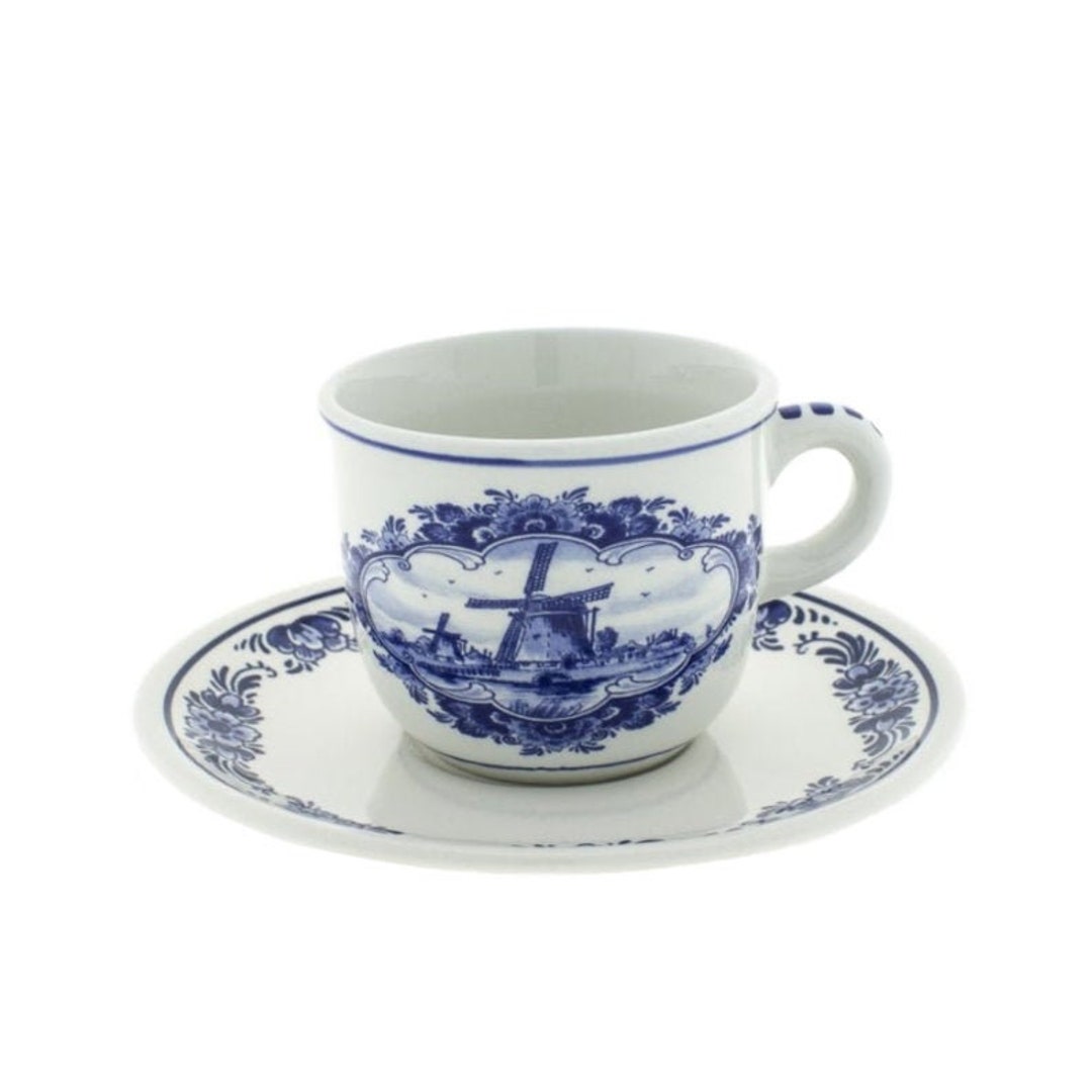 Set of 4 Delft Blue Cups With Saucers With Dutch Landscape and Windmill ...
