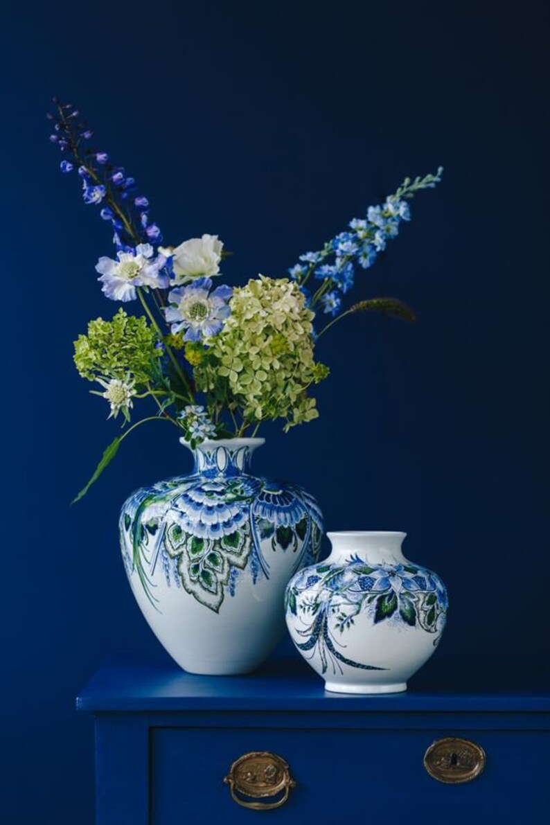 Stunning Delft Blue Tulip Vase Fully Handpainted Porcelain | Etsy