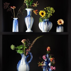 Modern Delft Blue Vase With Drip Effect, Hand-painted Porcelain Ball ...