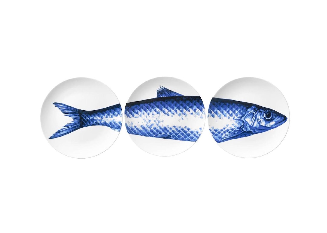 Wall Plate Fish - Triptych - Delft Blue - 26 Cm - Etsy