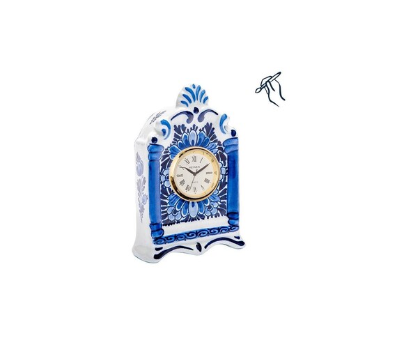 Delft Blue Cabinet Clock Mantelpiece With Floral Motif | Etsy
