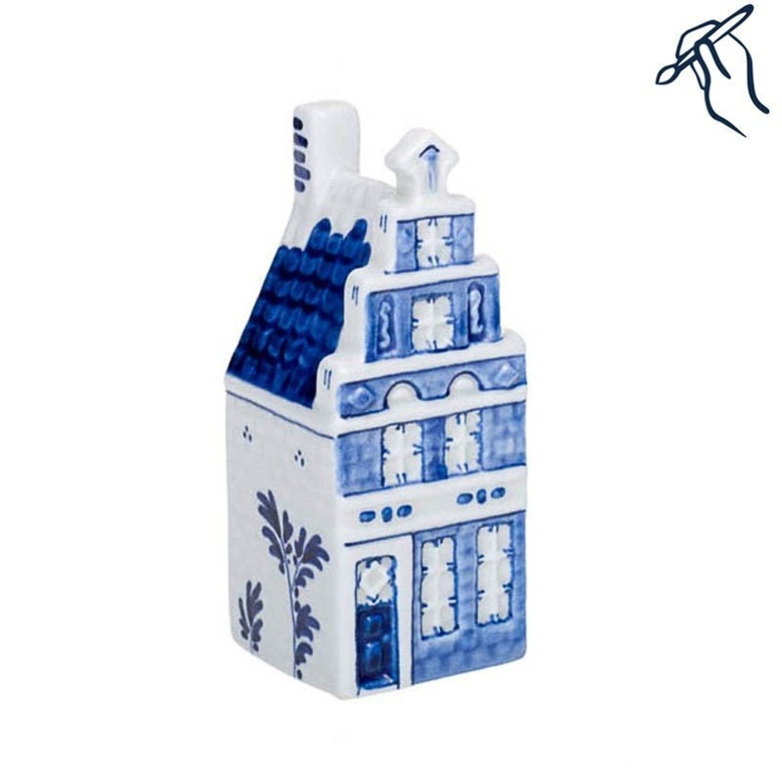 Hand-painted Delft blue porcelain miniature canal house | Etsy