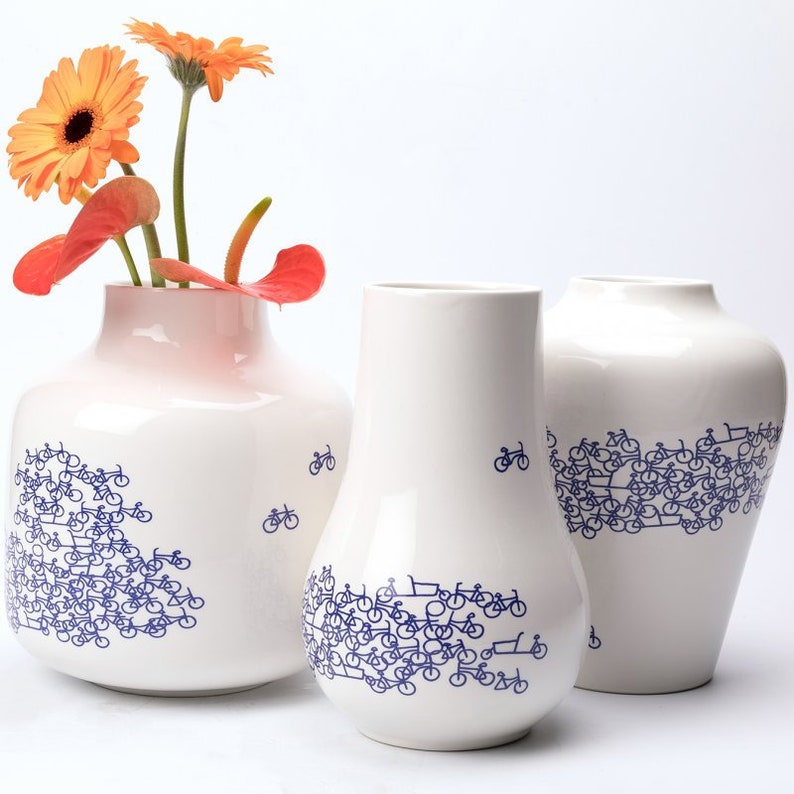 Modern Delft Blue Vase With Fun Bicycle Design | Etsy