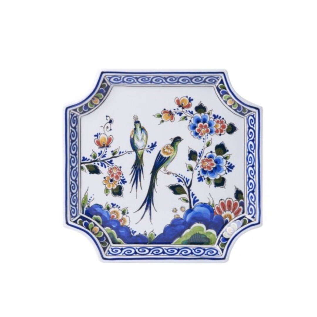 Square Delft Blue Porcelain Plate With Hand-painted Peacock - Etsy