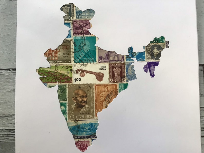 Framed Vintage Stamp Silhouette Maps/ Wall Art Maps / Handmade Picture ...