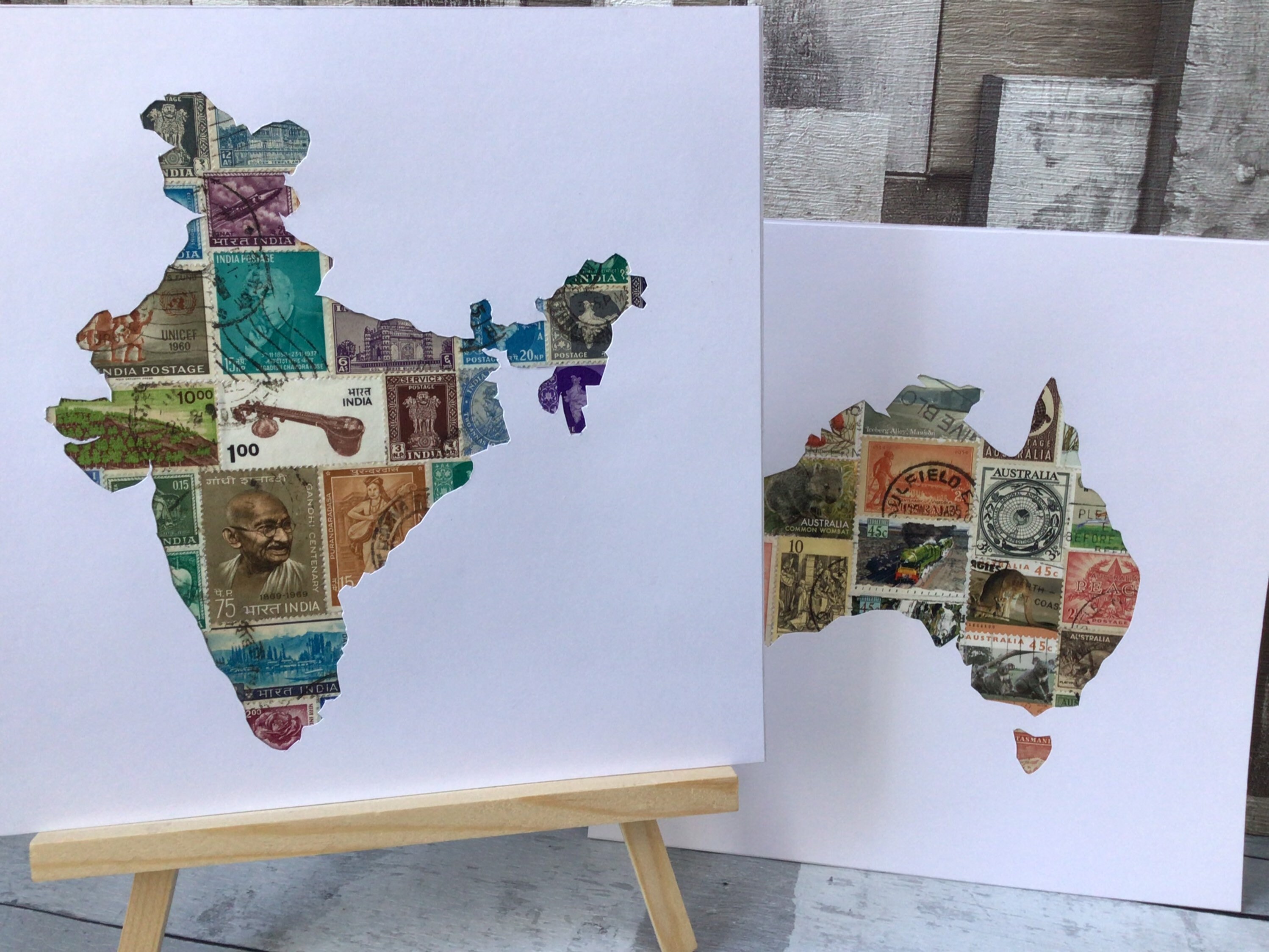 Framed Vintage Stamp Silhouette Maps/ Wall Art Maps / Handmade Picture ...