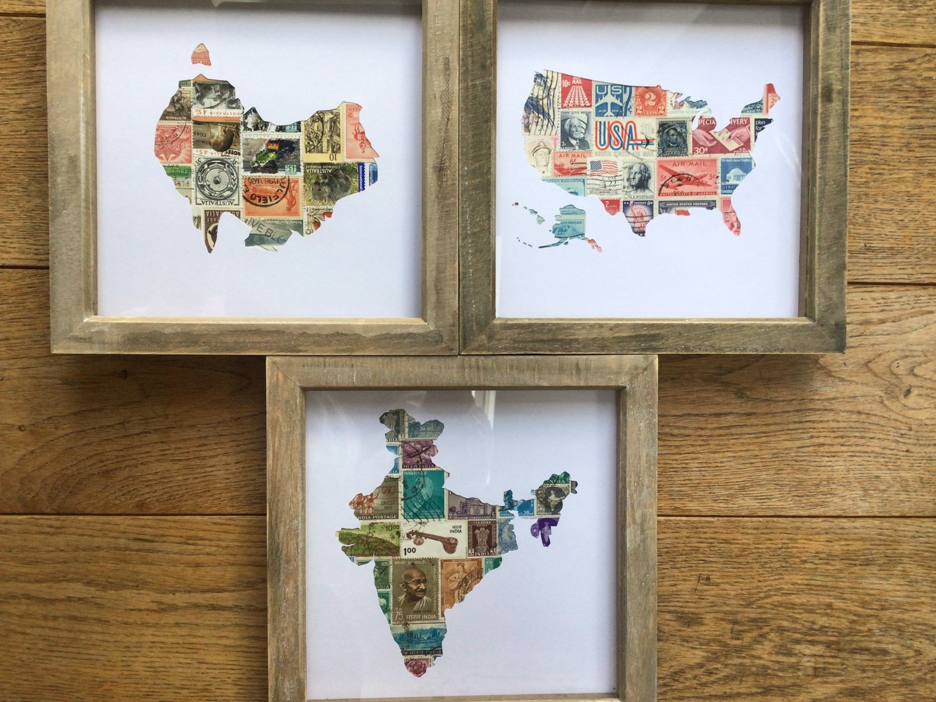 Framed Vintage Stamp Silhouette Maps/ Wall Art Maps / Handmade Picture ...