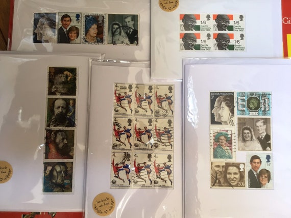 Vintage recycled postage stamp greeting cards/The Queen and | Etsy