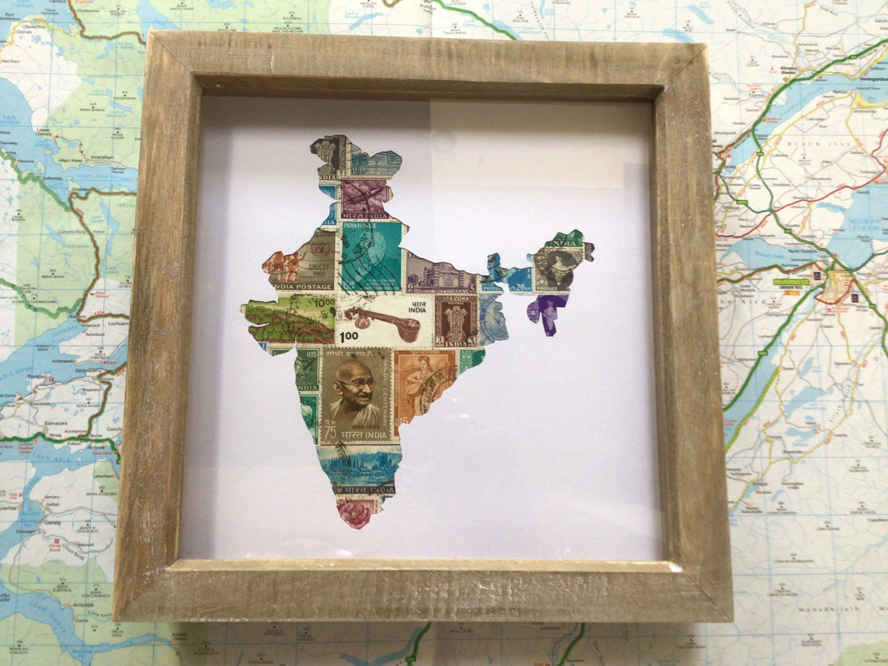 Framed Vintage Stamp Silhouette Maps/ Wall Art Maps / Handmade Picture ...