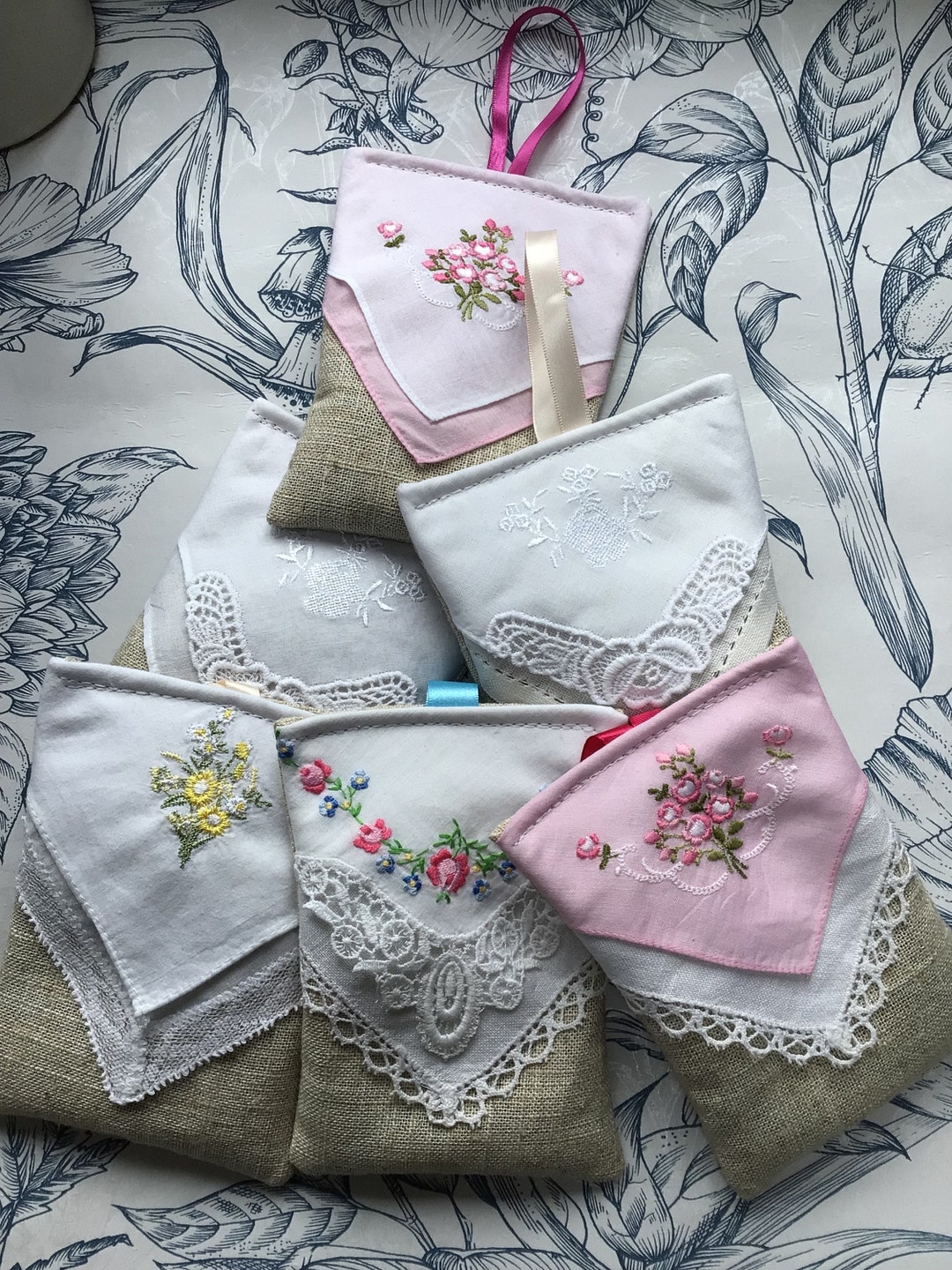 Vintage Antique Embroidered Lavender Bags/beautiful Lavender Sachets ...