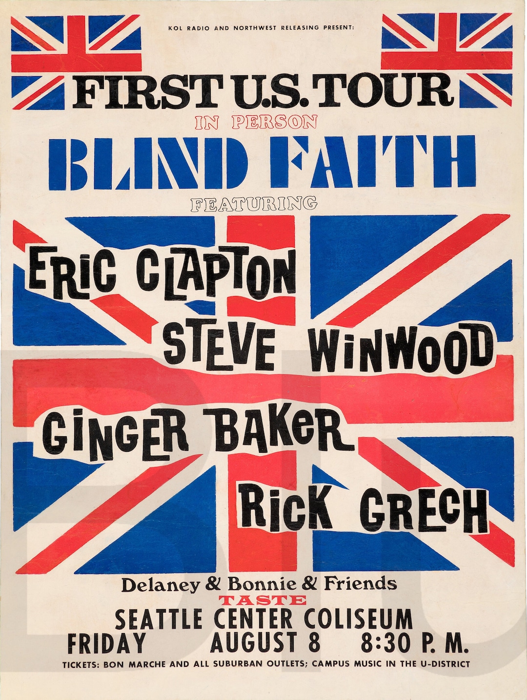 1969 Blind Faith Eric Clapton, Steve Winwood Seattle, WA Concert Poster ...
