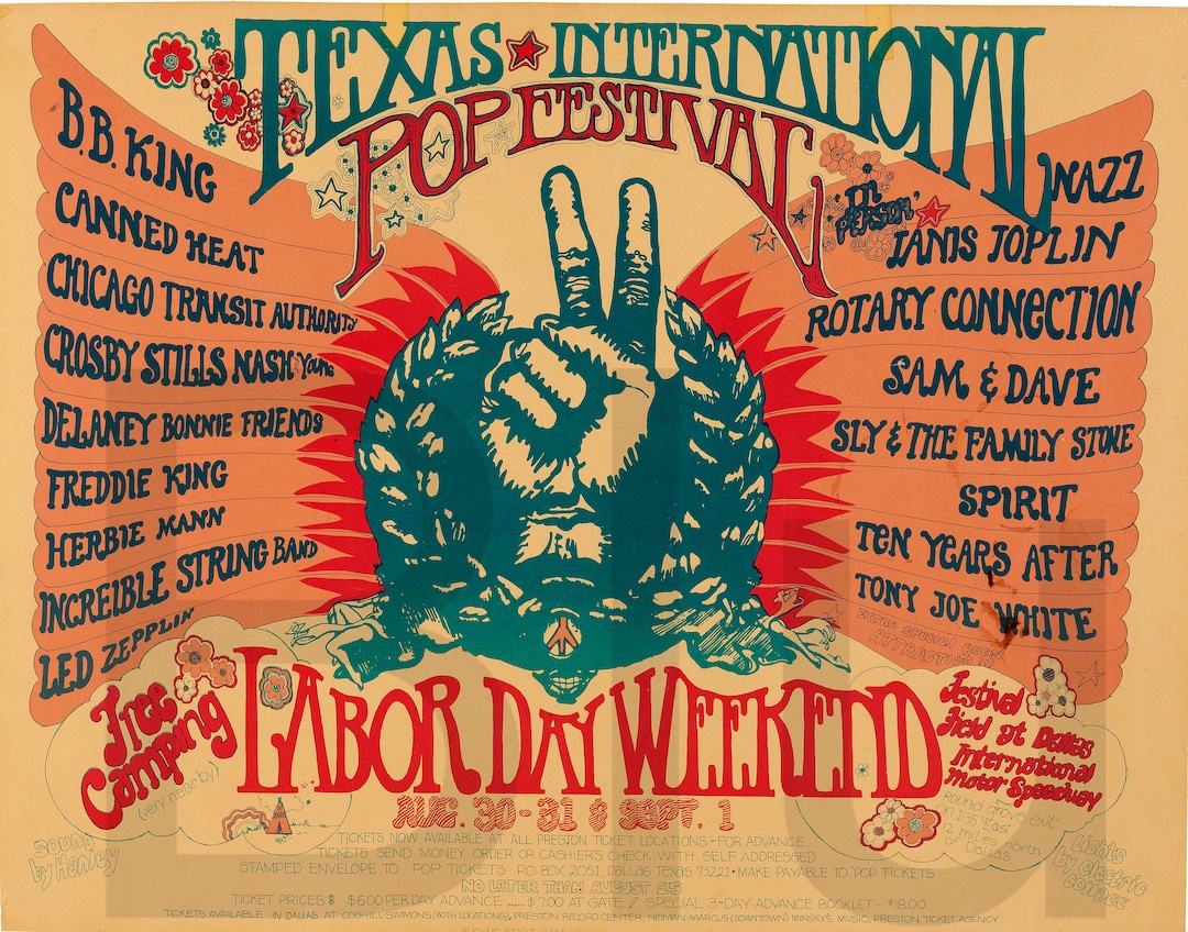 1969 Texas International Pop Festival Concert Poster 11 X 14 Photo ...