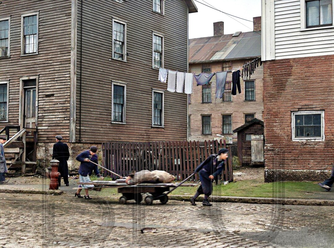 1941 New Bedford, Mass. Bringing Home Some Salvaged Firewood in a Slum ...
