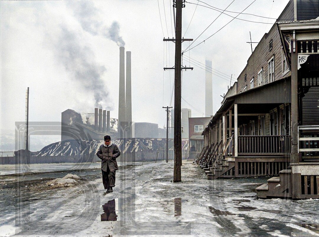 1941 Scene in West Aliquippa, Pennsylvania. Stacks of the Jones and ...