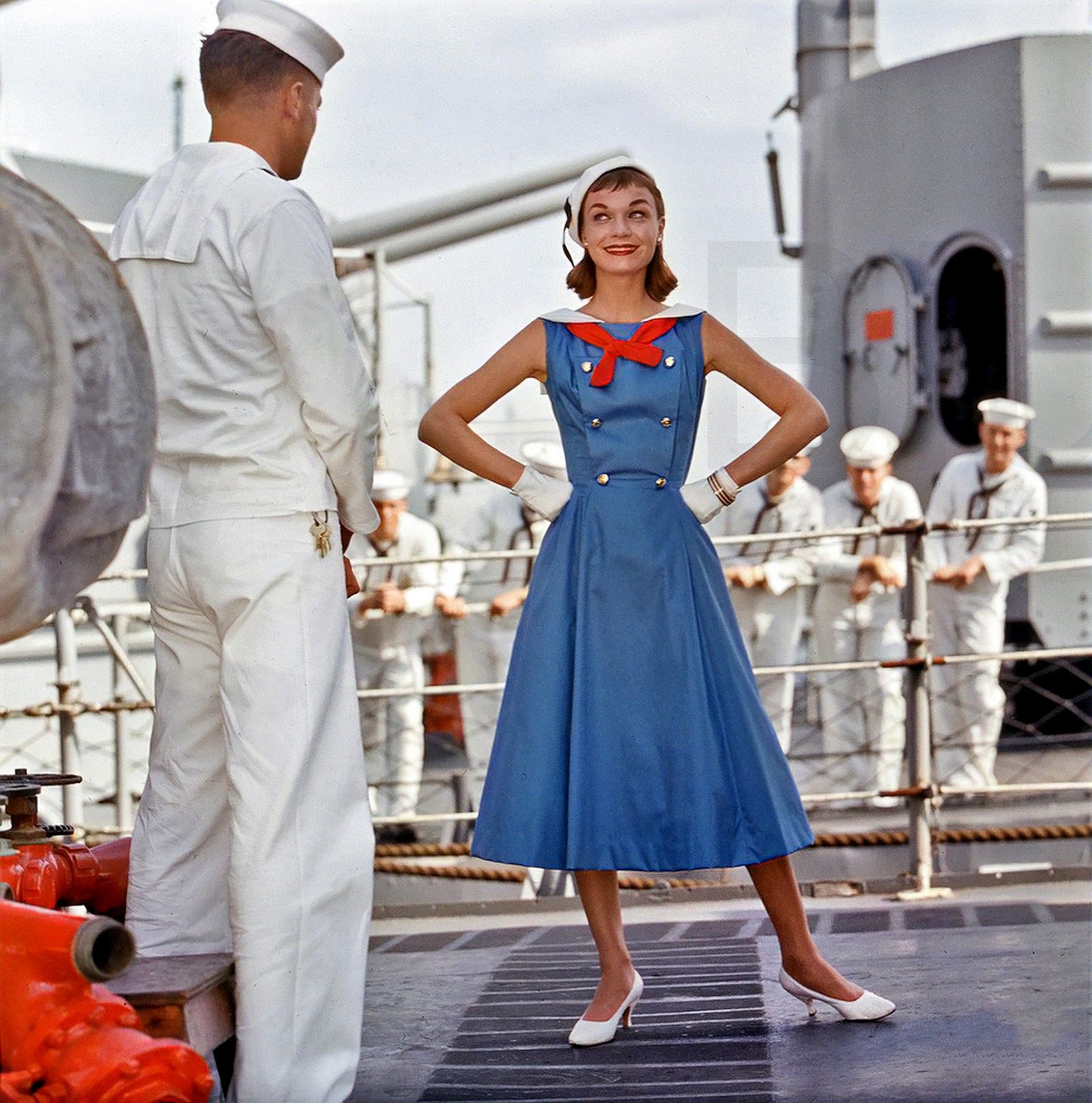 1957 Posing With Sailors, Modeling Clothing With a Nautical Influence ...