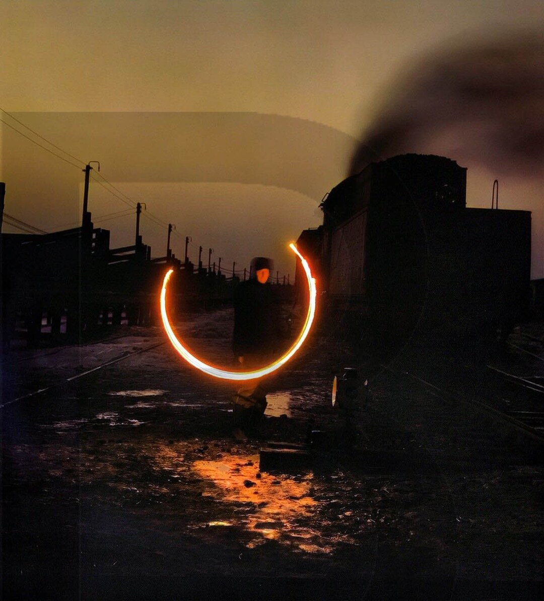 1943 Indiana Harbor Belt R.R. Switchman Demonstrating Signal With a ...