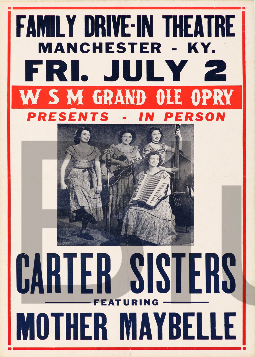 1954 Carter Sisters June Carter and Mother Maybelle Concert Poster 13 X ...
