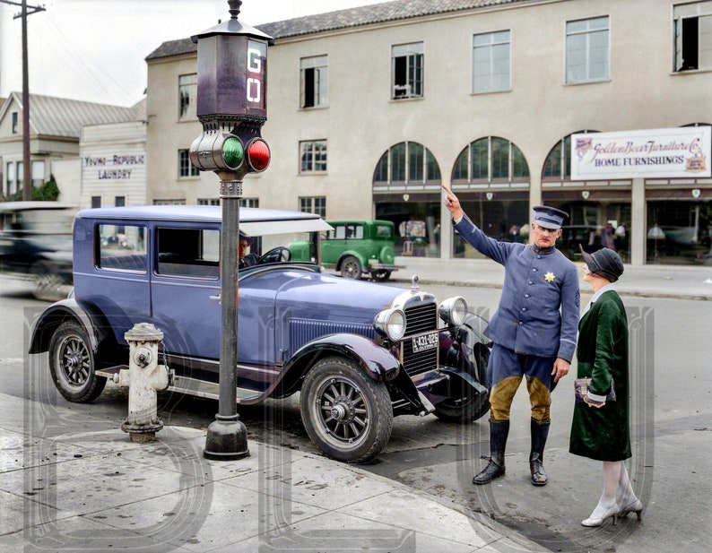 1927 Police Officer Stops Pedestrian Crossing Against the Light 14 X 11 ...