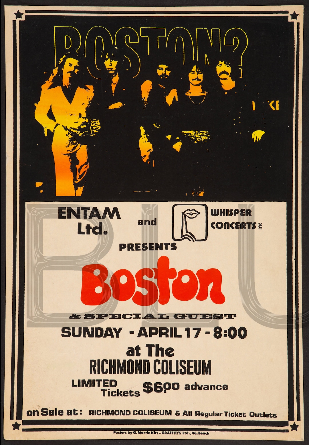 1977 Boston First-album Tour Richmond, VA Concert Poster 13x19 Photo ...