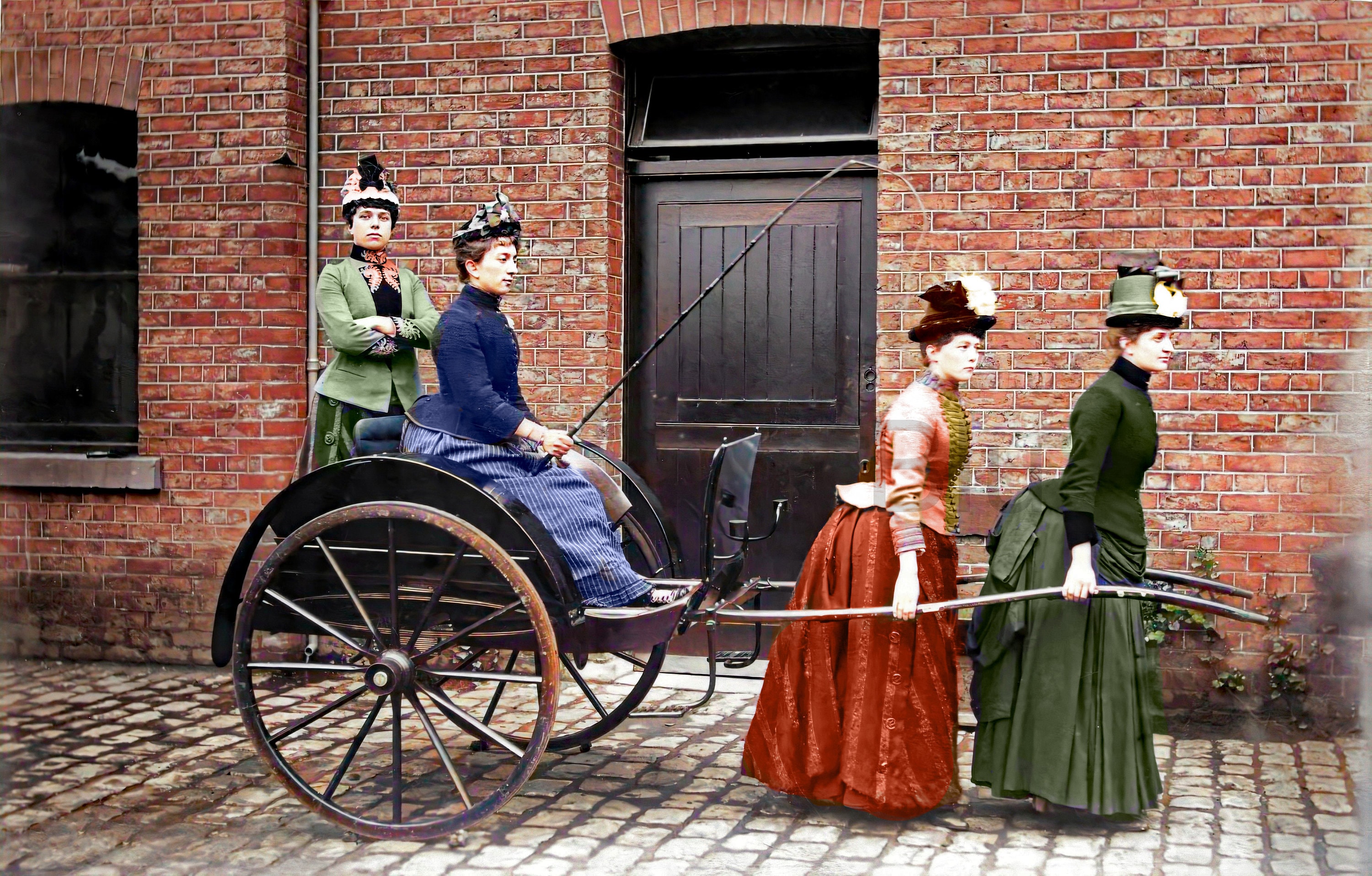 Ponygirls Pulling a Carriage While Their Driver Holds a Whip 11 X 14 ...