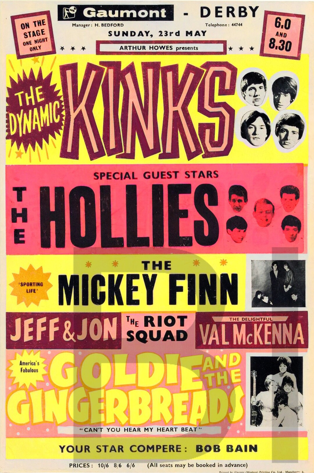 1965 the Hollies, the Kinks Concert Poster 13 X 19 Photo Print - Etsy