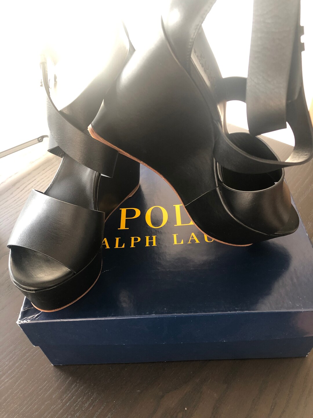 Polo by Ralph Lauren Black Leather Wedges - Etsy