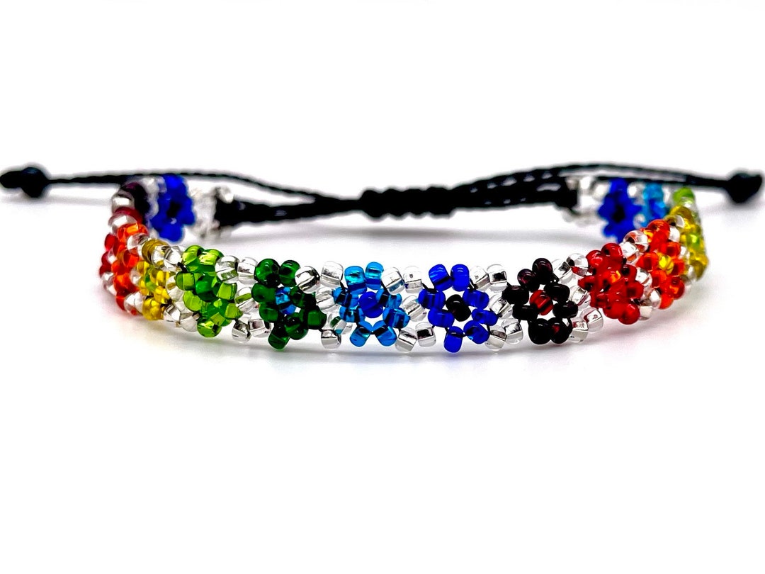 Rainbow String Bracelet, LGBTQ+ Pride Jewelry, Beaded Surfer Bracelet ...